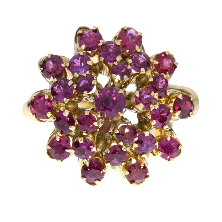 Vintage 3.15 Carat Total Weight Ruby 14K Dome Ring For Sale at 1stDibs