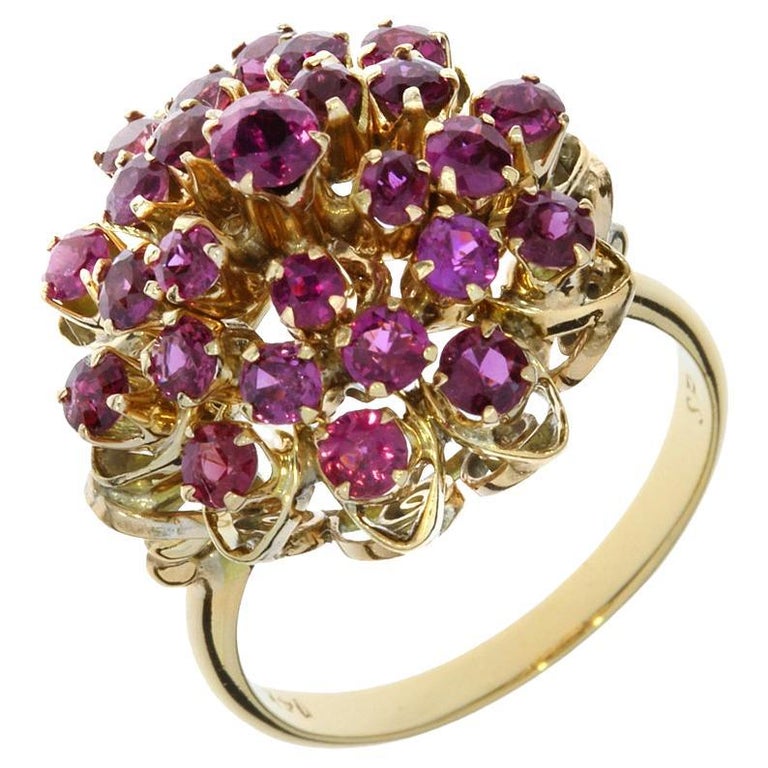 Vintage 3.15 Carat Total Weight Ruby 14K Dome Ring For Sale at 1stDibs