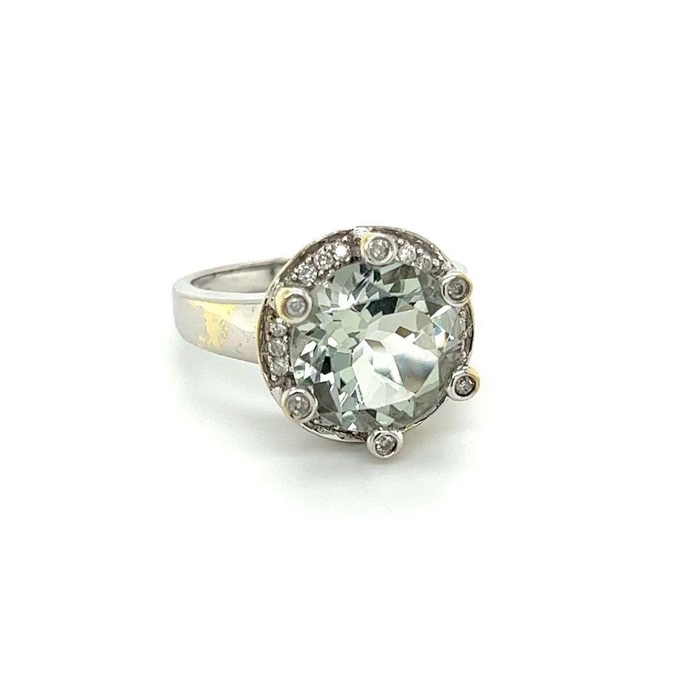 Vintage 3.50 Carat Round Prasiolite and Diamond Solitaire Gold Halo ...