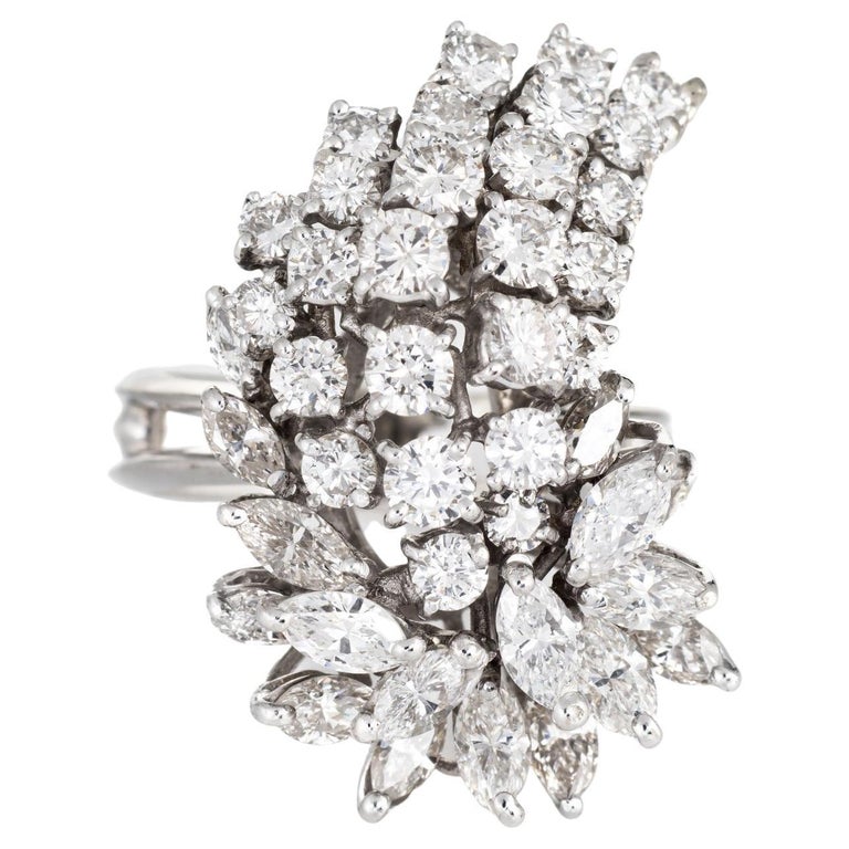 Vintage 3.52ct Diamond Ring Spray Cluster Cocktail 14k White Gold ...