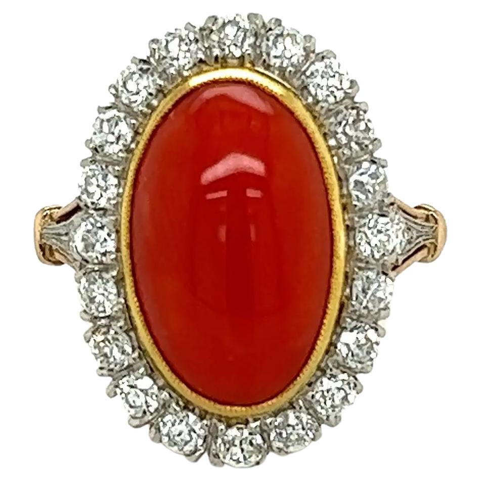 Vintage Mid Century Modern Fluted Red Coral and Diamond Gold Cocktail ...