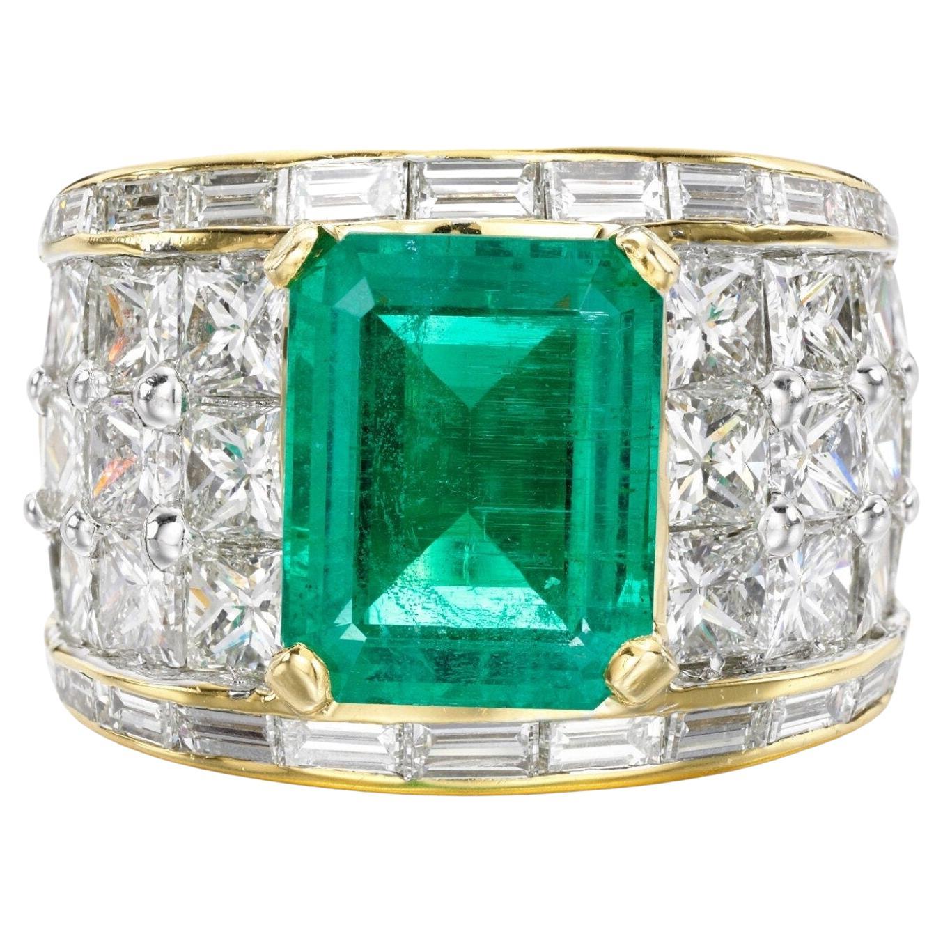 Emerald Diamond Ring Vintage 18k Yellow Gold Dome Gemstone Engagement ...