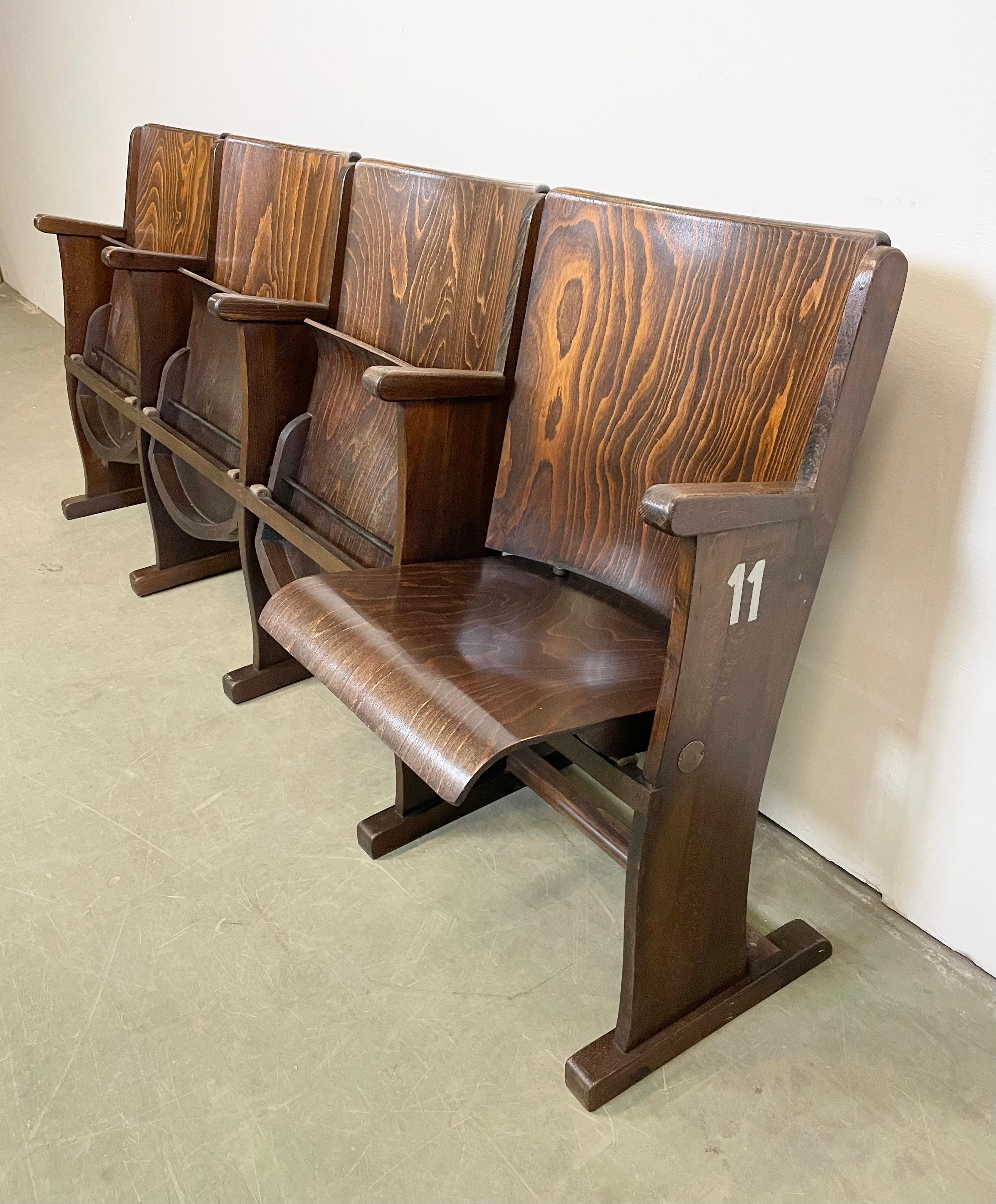 Vintage 4-Seat Cinema Bench from Ton, 1950s at 1stDibs