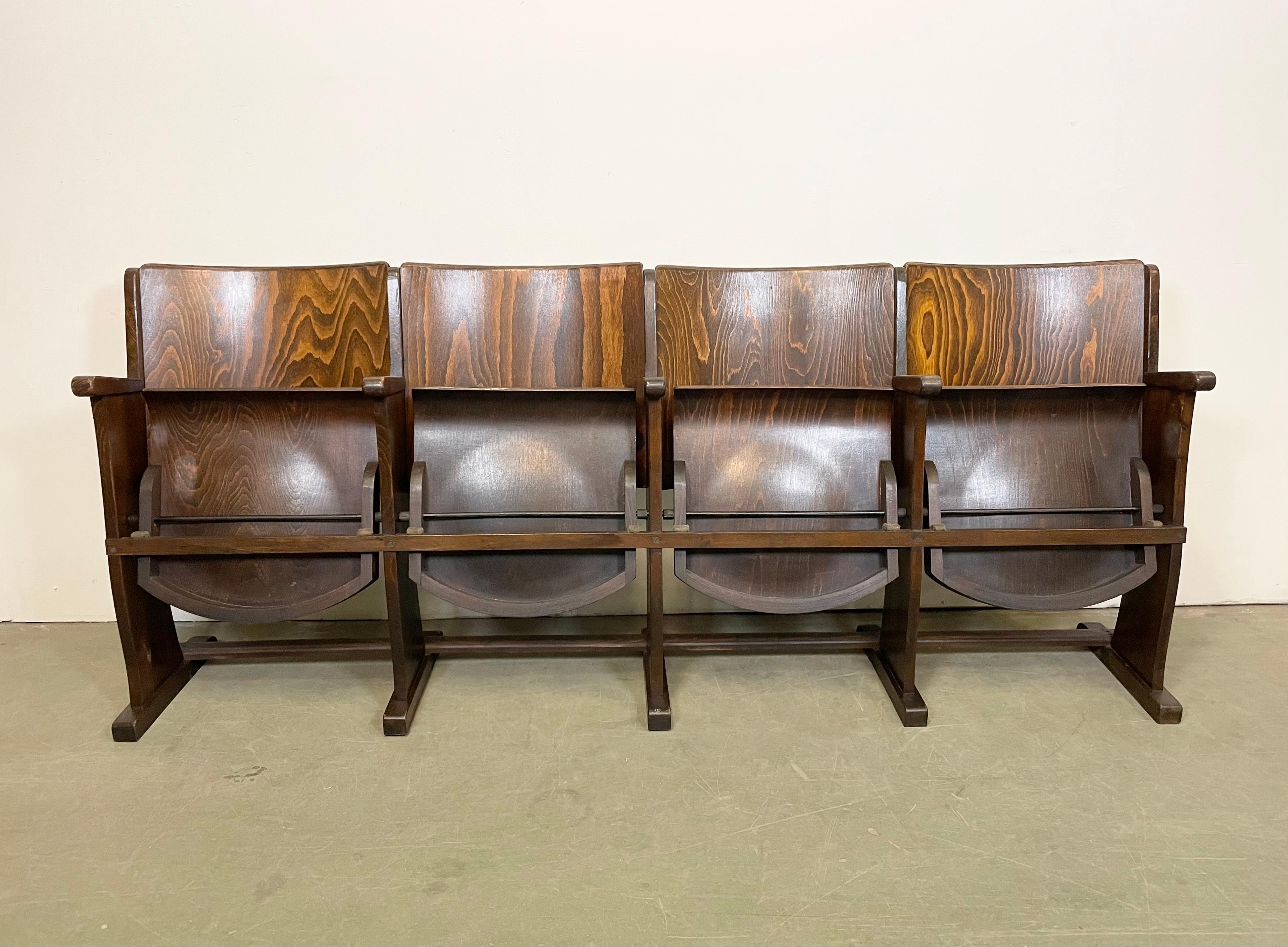 Vintage 4-Seat Cinema Bench from Ton, 1950s at 1stDibs