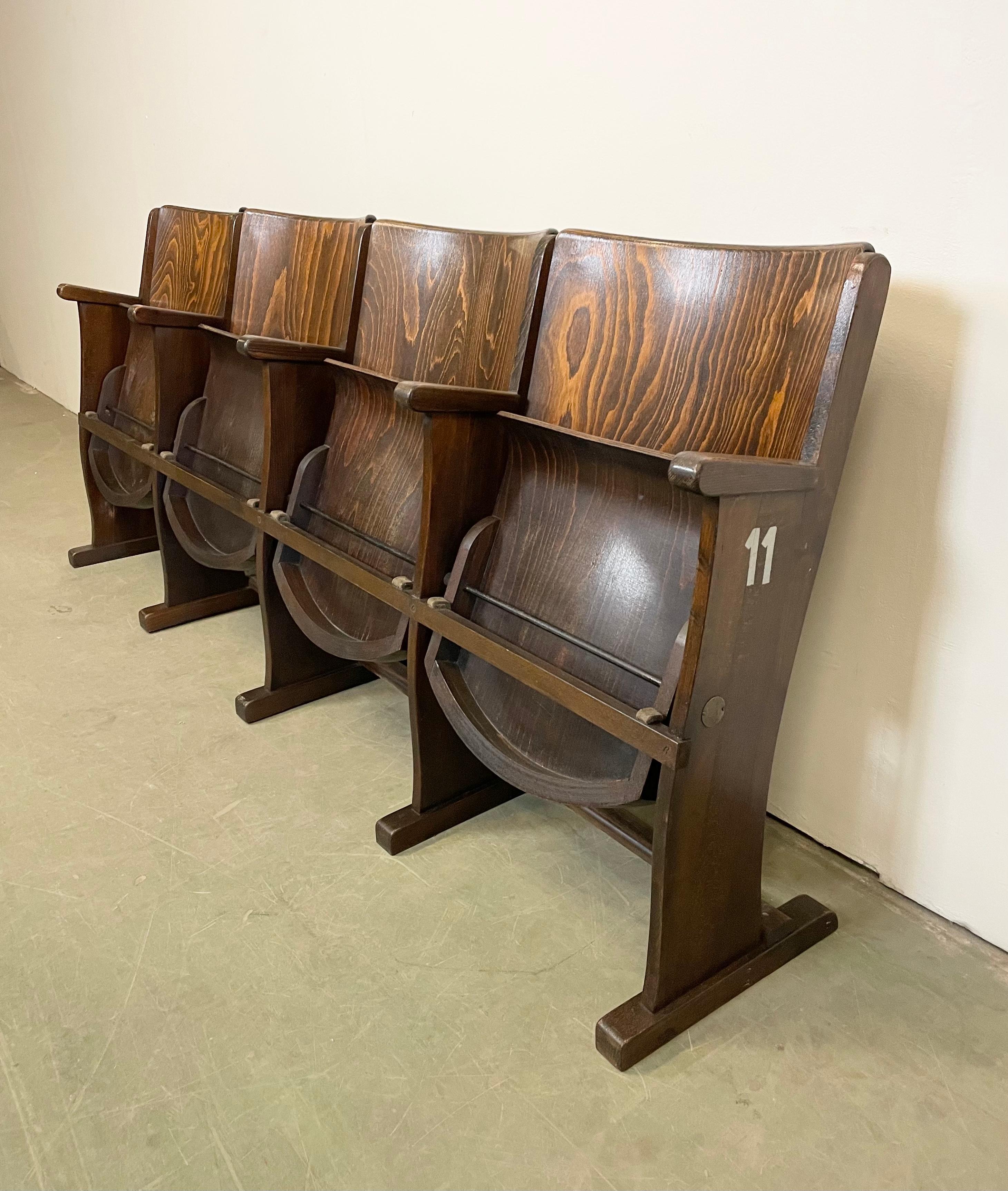 Vintage 4-Seat Cinema Bench from Ton, 1950s at 1stDibs
