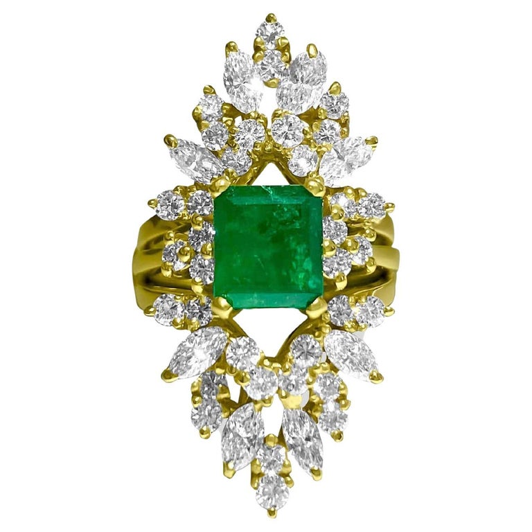 Vintage 4.25 Carat Diamond and Emerald 14k Yellow Gold Insert Cocktail ...
