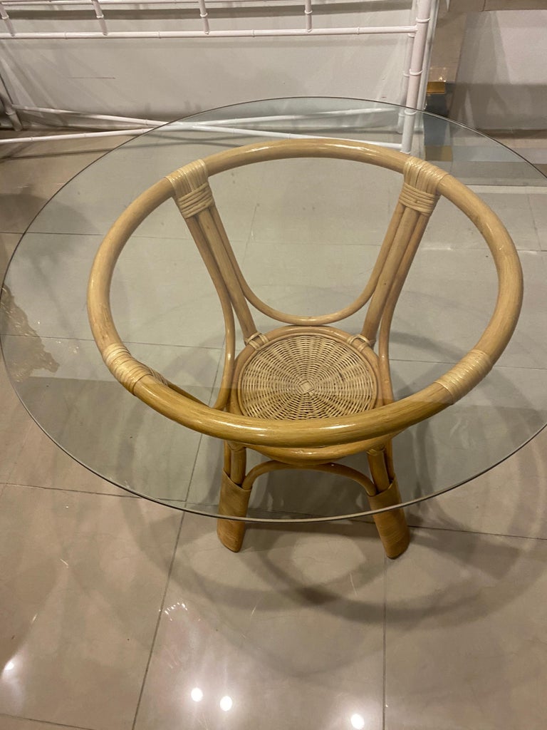 Vintage 5 Piece Rattan and Wicker Dining Set Table and Chairs Dinette ...