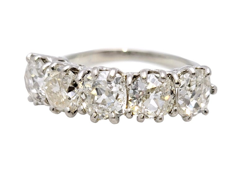 Vintage 5 Stone Old Mine Cut Diamond Semi Eternity Band Ring in 14 ...