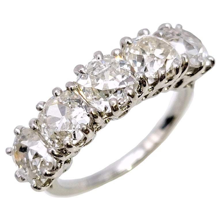Vintage 5 Stone Old Mine Cut Diamond Semi Eternity Band Ring in 14 ...