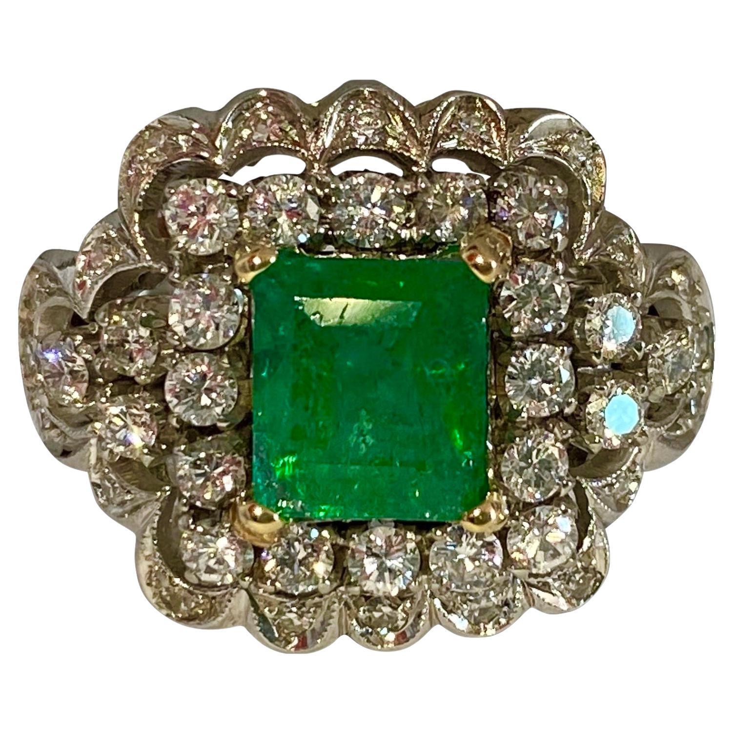 Vintage Emerald Diamond Gold Cocktail Ring For Sale at 1stDibs ...