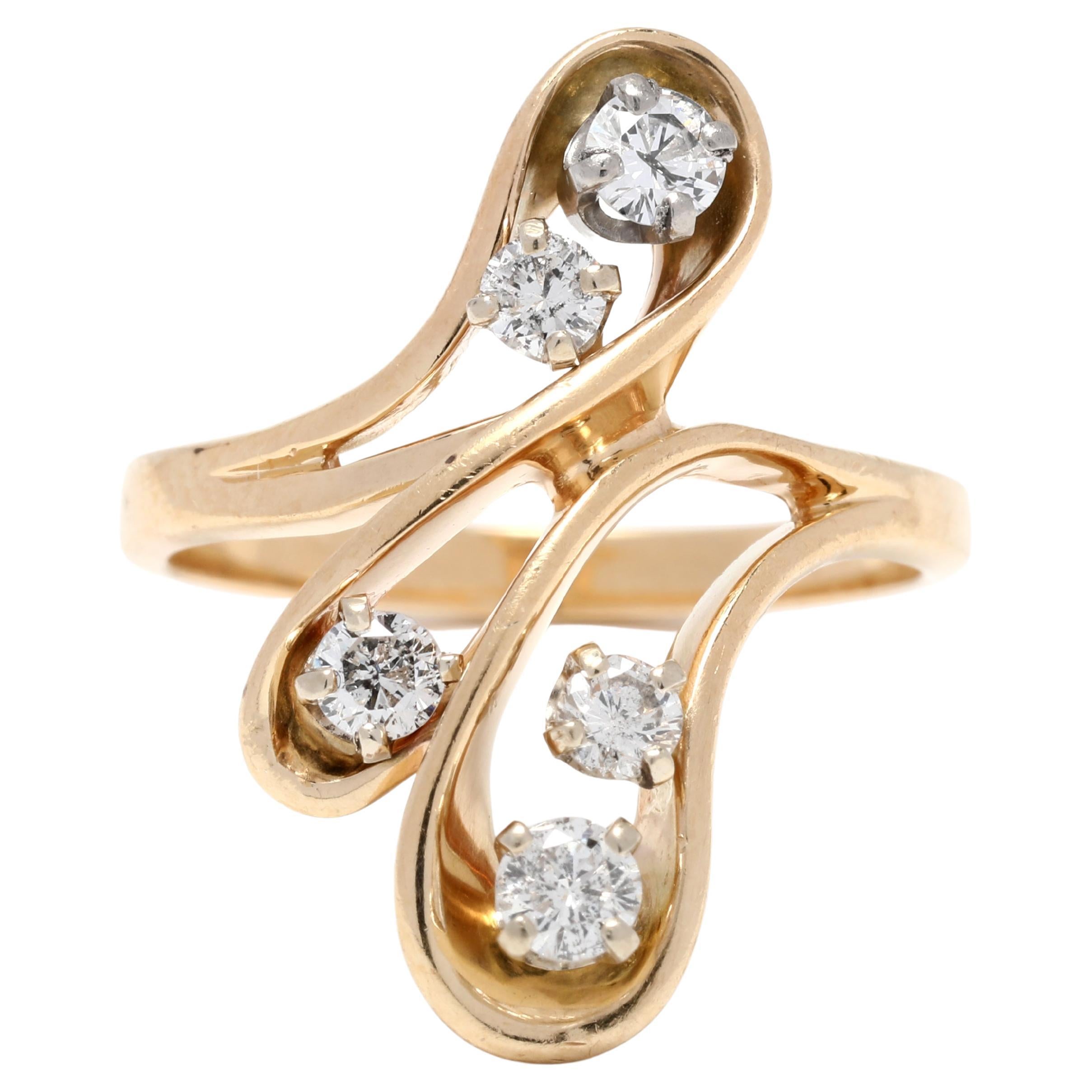 Vintage 14 Karat White Gold Diamond Swirl Ring at 1stDibs