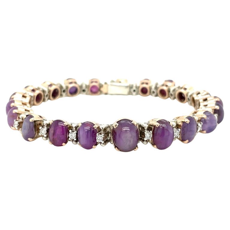 Vintage 51.80tcw Cabochon Star Sapphire Bracelet 14k Gold Two-Tone Rose ...