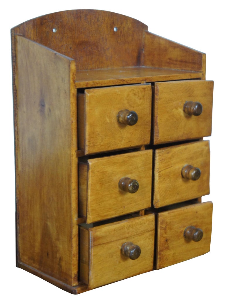 Vintage 6 Drawer Farmhouse Kitchen Poplar Apothecary Spice Box Rack ...
