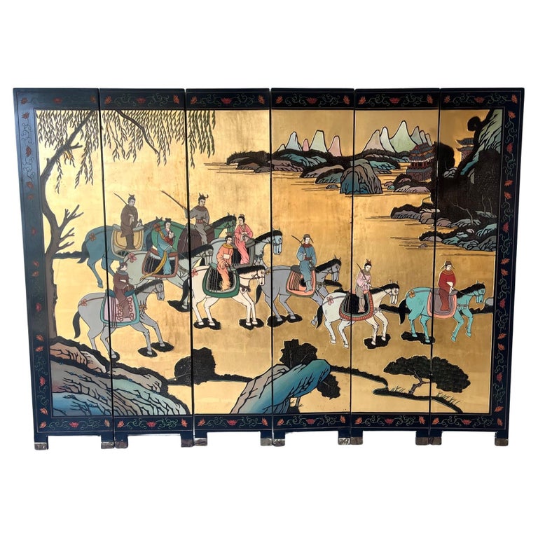 Vintage 6 Panel Chinese Screen For Sale at 1stDibs