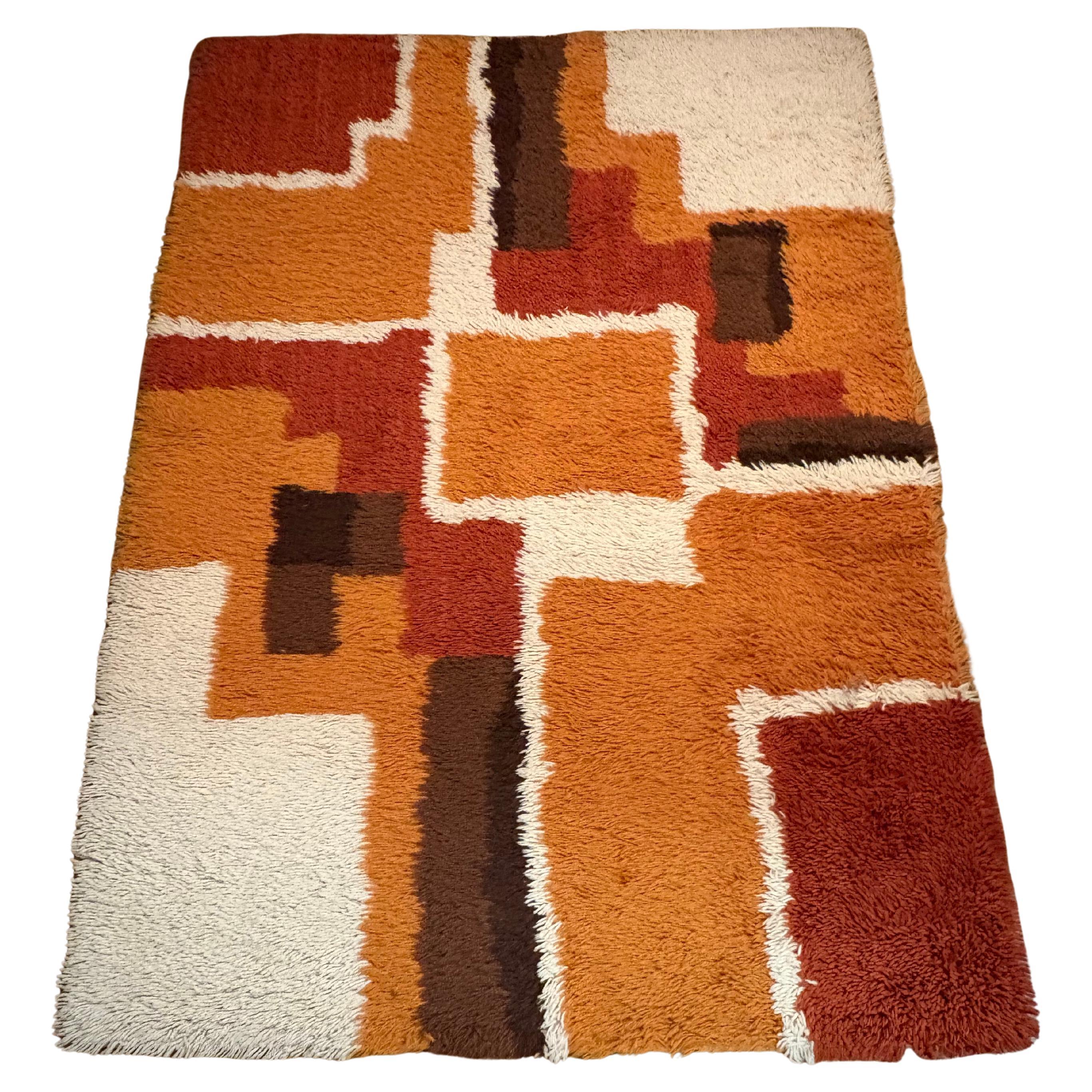 Original Abstract Scandinavian High Pile Abstract Rya Rug Carpet ...