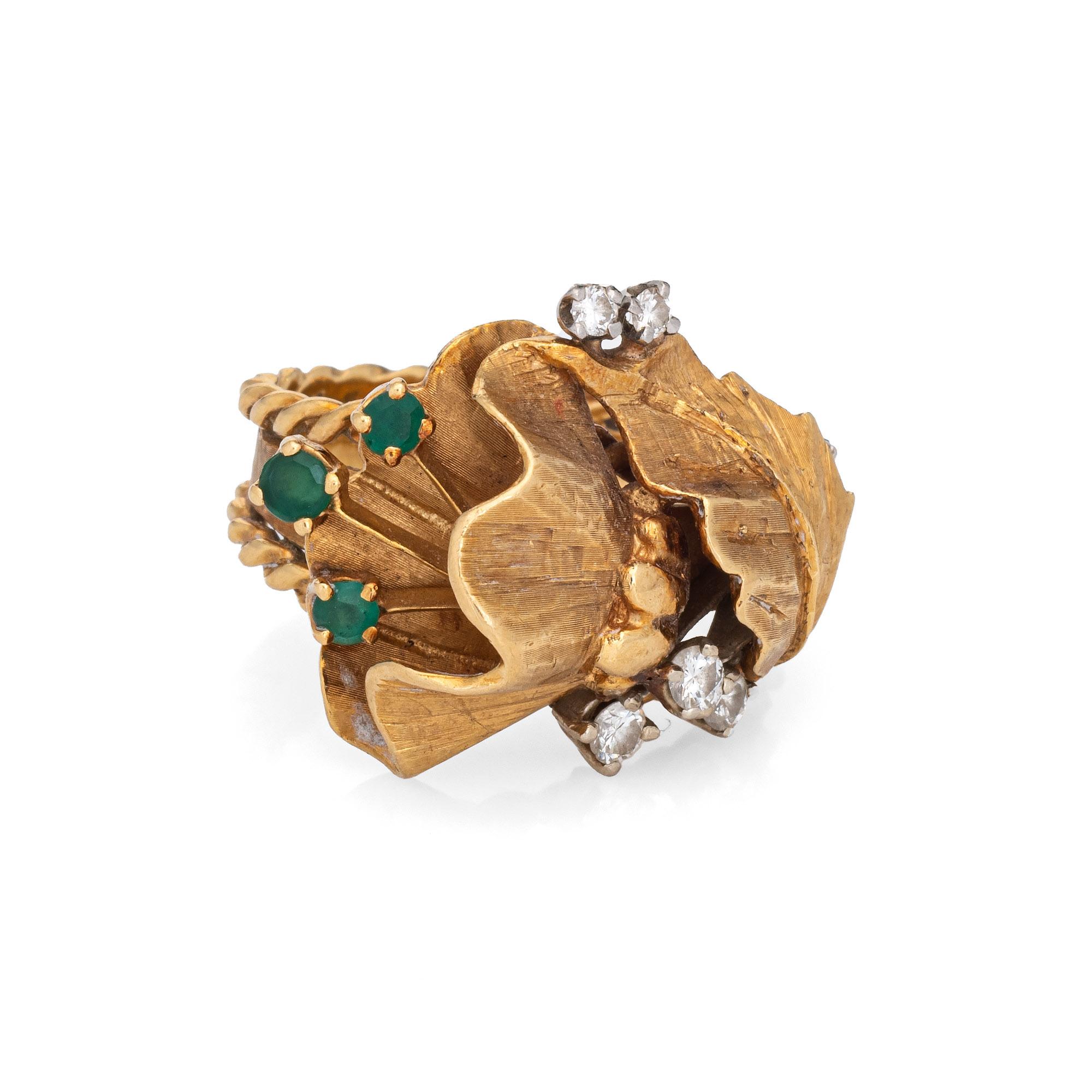 Vintage 60s Diamond Flower Leaf Ring 18k Yellow Gold Estate Fine ...