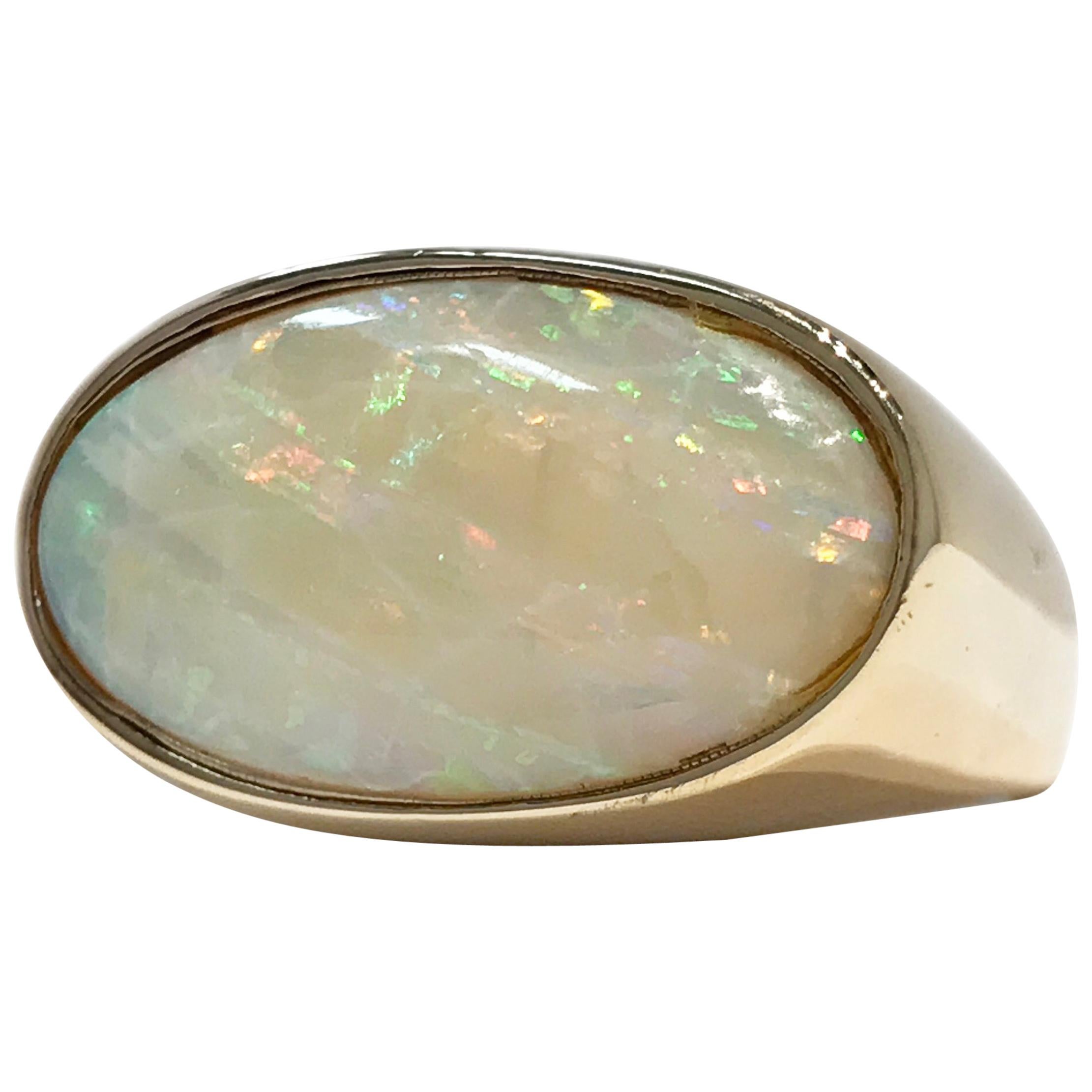 Handcrafted Opal Yellow Gold Ring For Sale at 1stDibs
