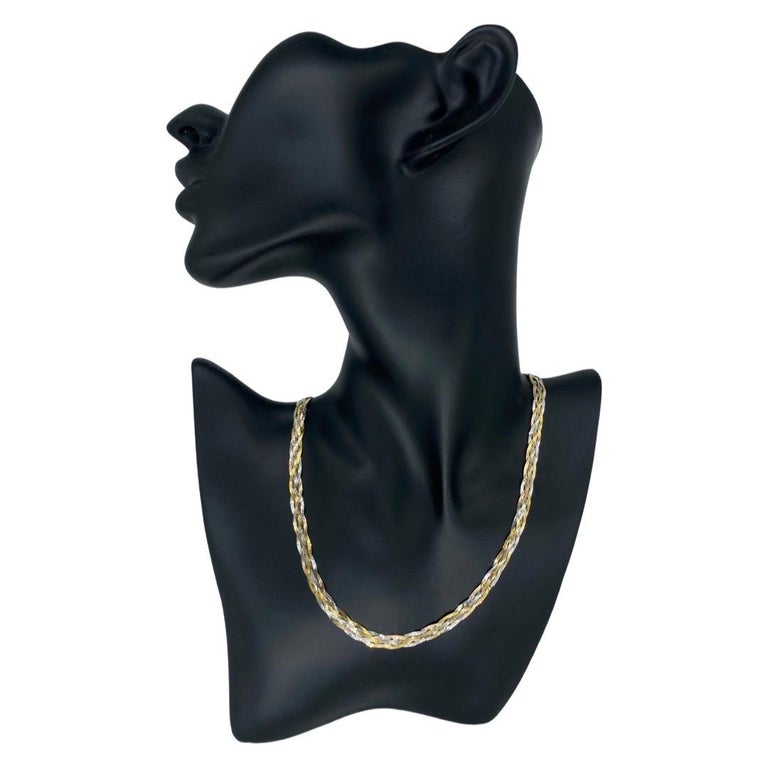 Vintage Wheat Braided 18 Karat Tri-Color Gold Necklace For Sale at 1stDibs