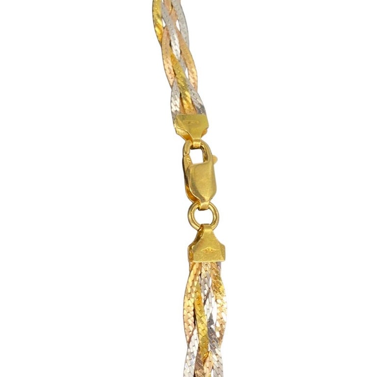 Vintage Wheat Braided 18 Karat Tri-Color Gold Necklace For Sale at 1stDibs