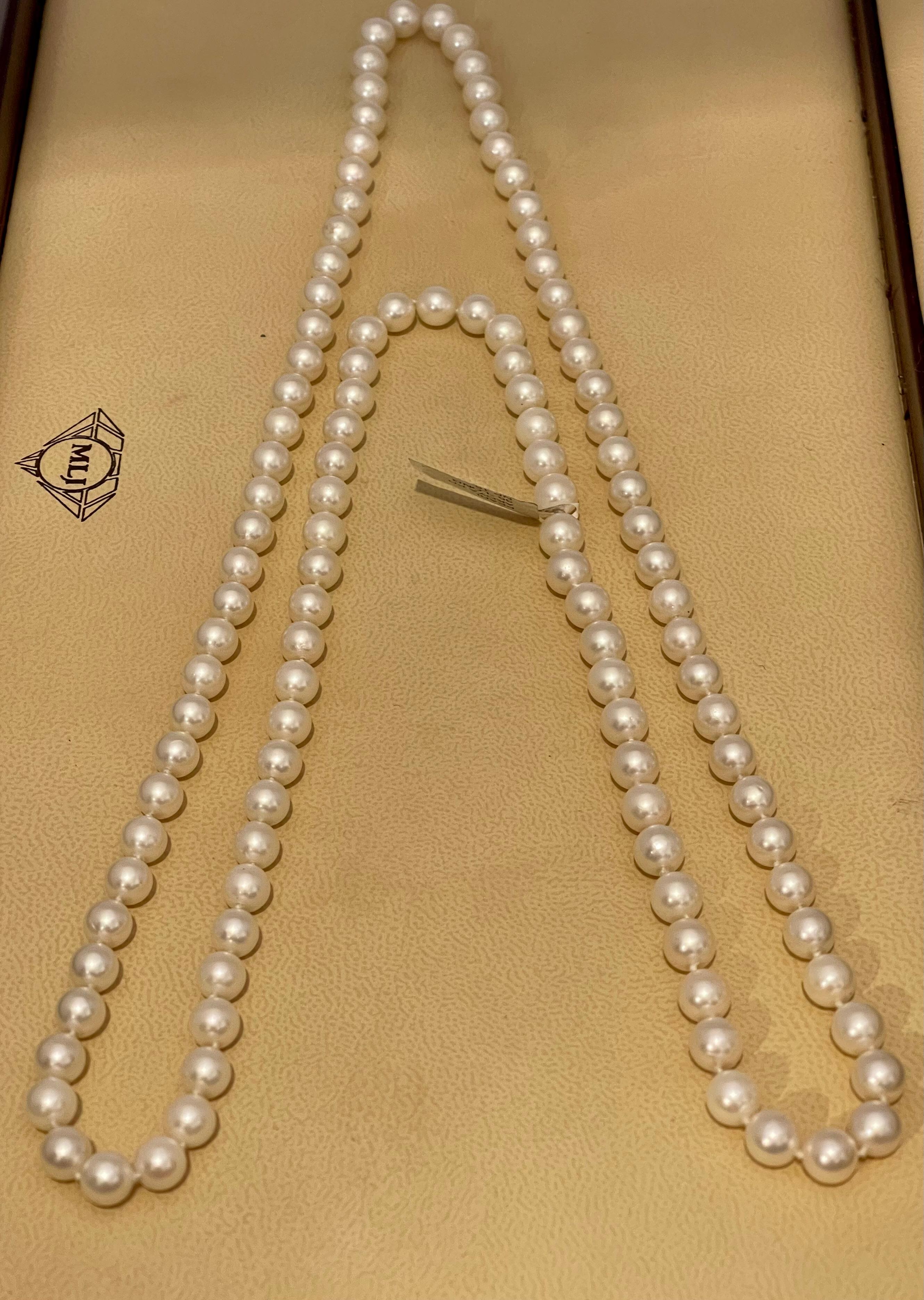 Vintage Akoya Pearl Single Strand Necklace Opera Length For Sale at ...