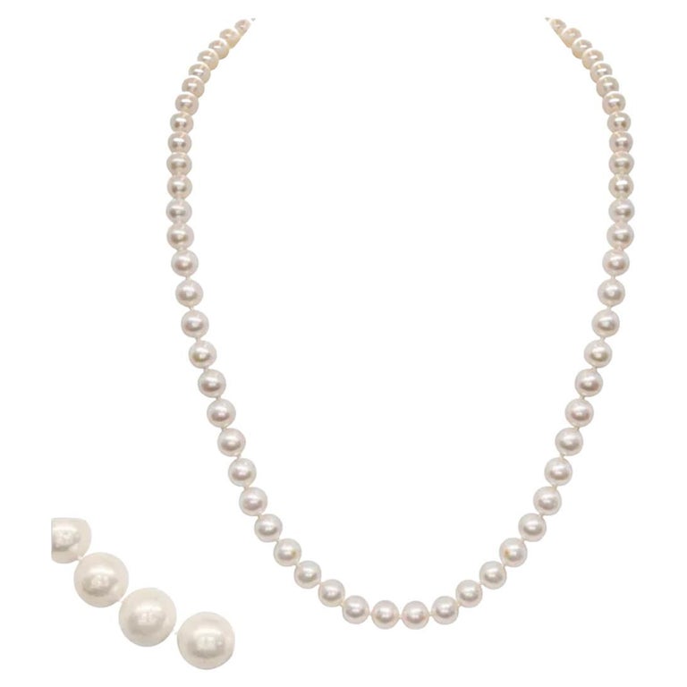Vintage Akoya Pearl Single Strand Necklace Opera Length For Sale at 1stDibs