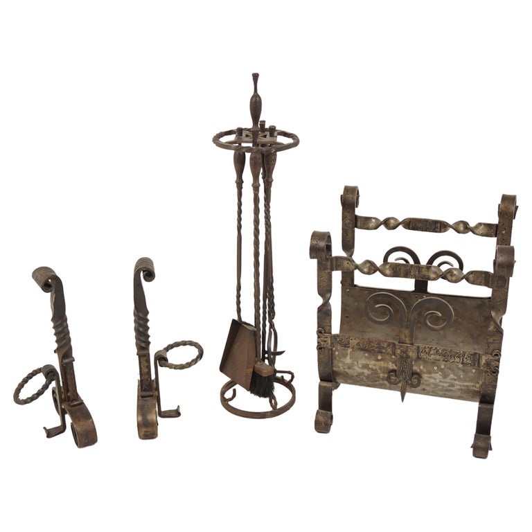 Vintage 7 Pc. Steel Fireplace Tools Set, American 1950, H901 For Sale ...