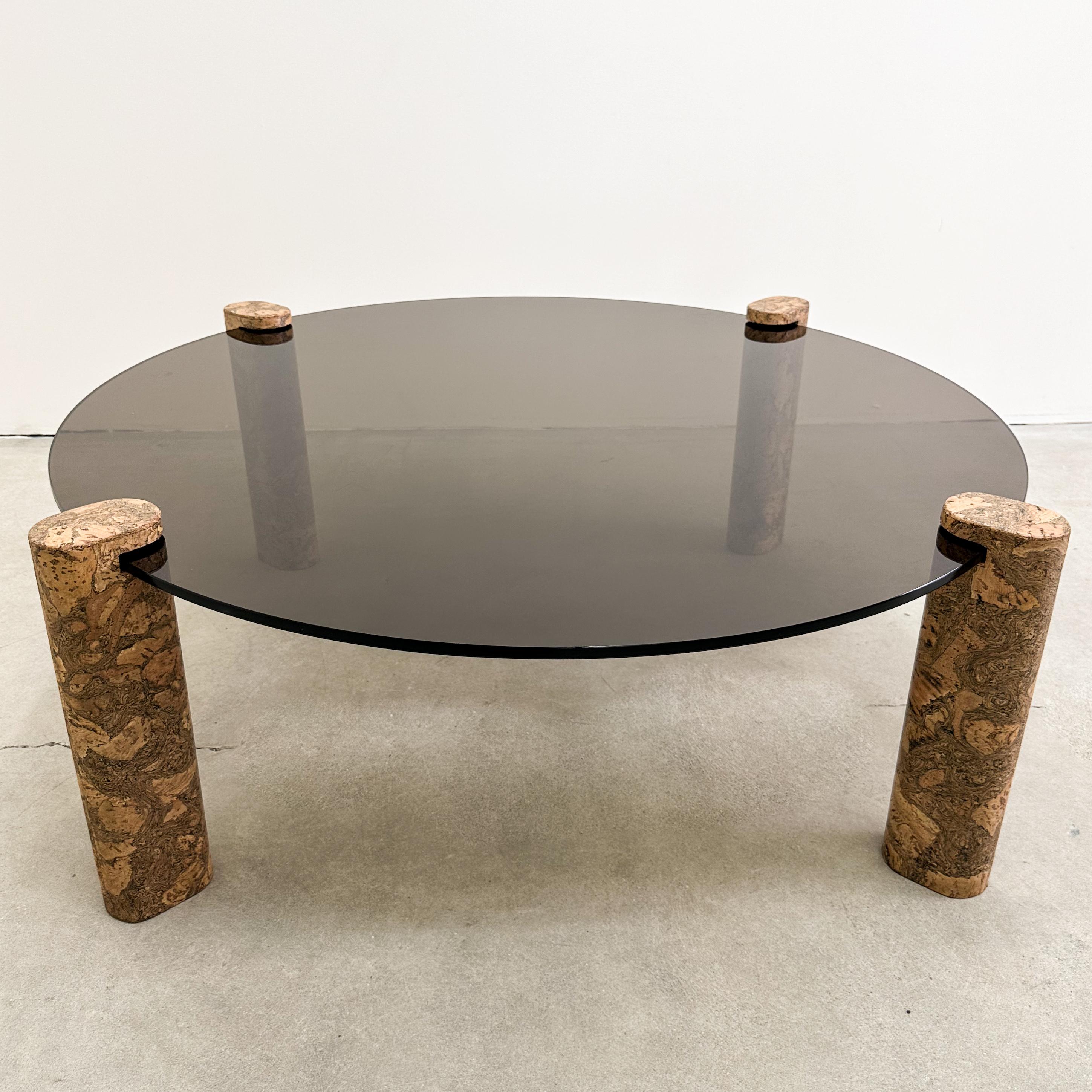 Vintage 70s Cork Round Coffee Table With Bronze Glass Burlwood MCM For ...