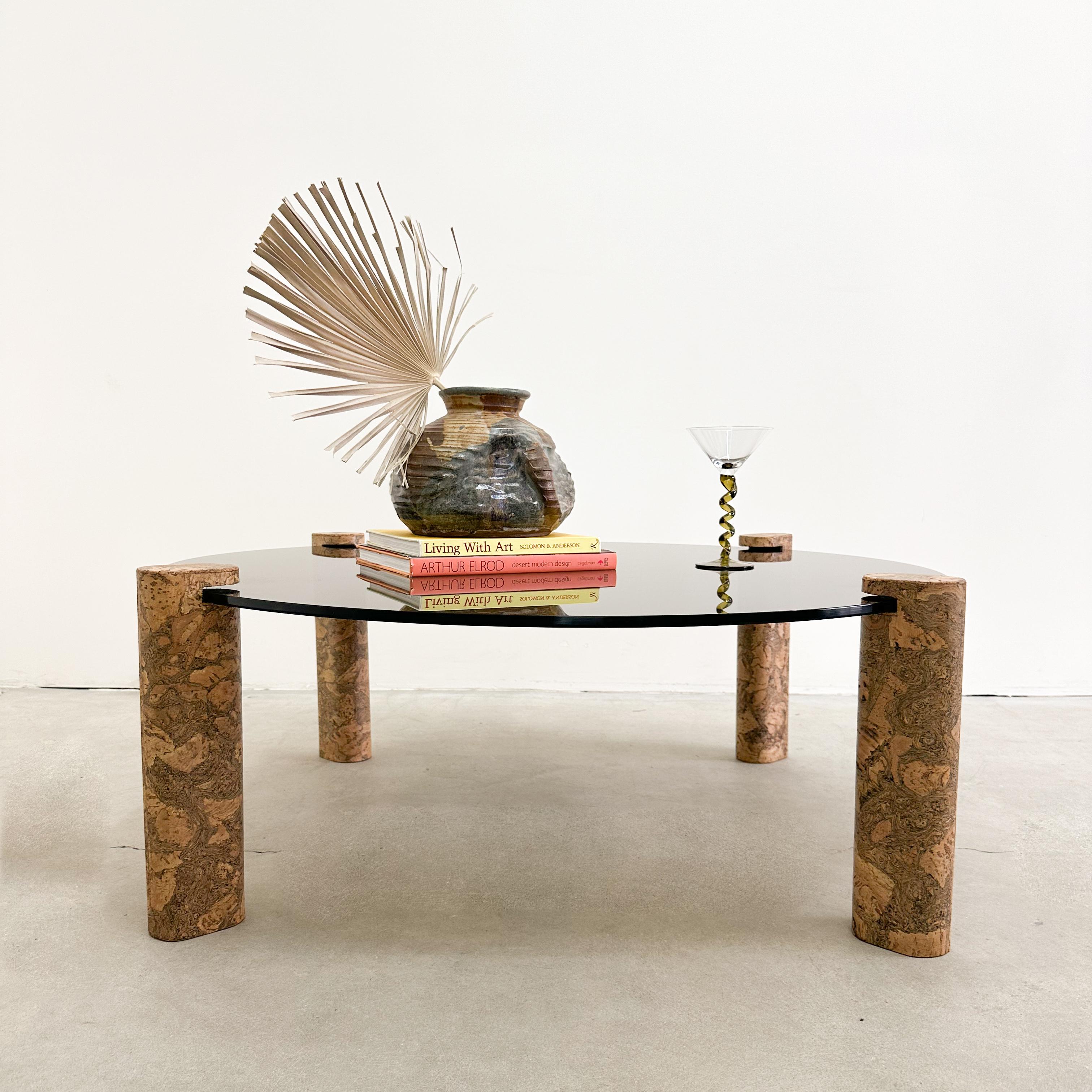 Vintage 70s Cork Round Coffee Table With Bronze Glass Burlwood MCM For ...