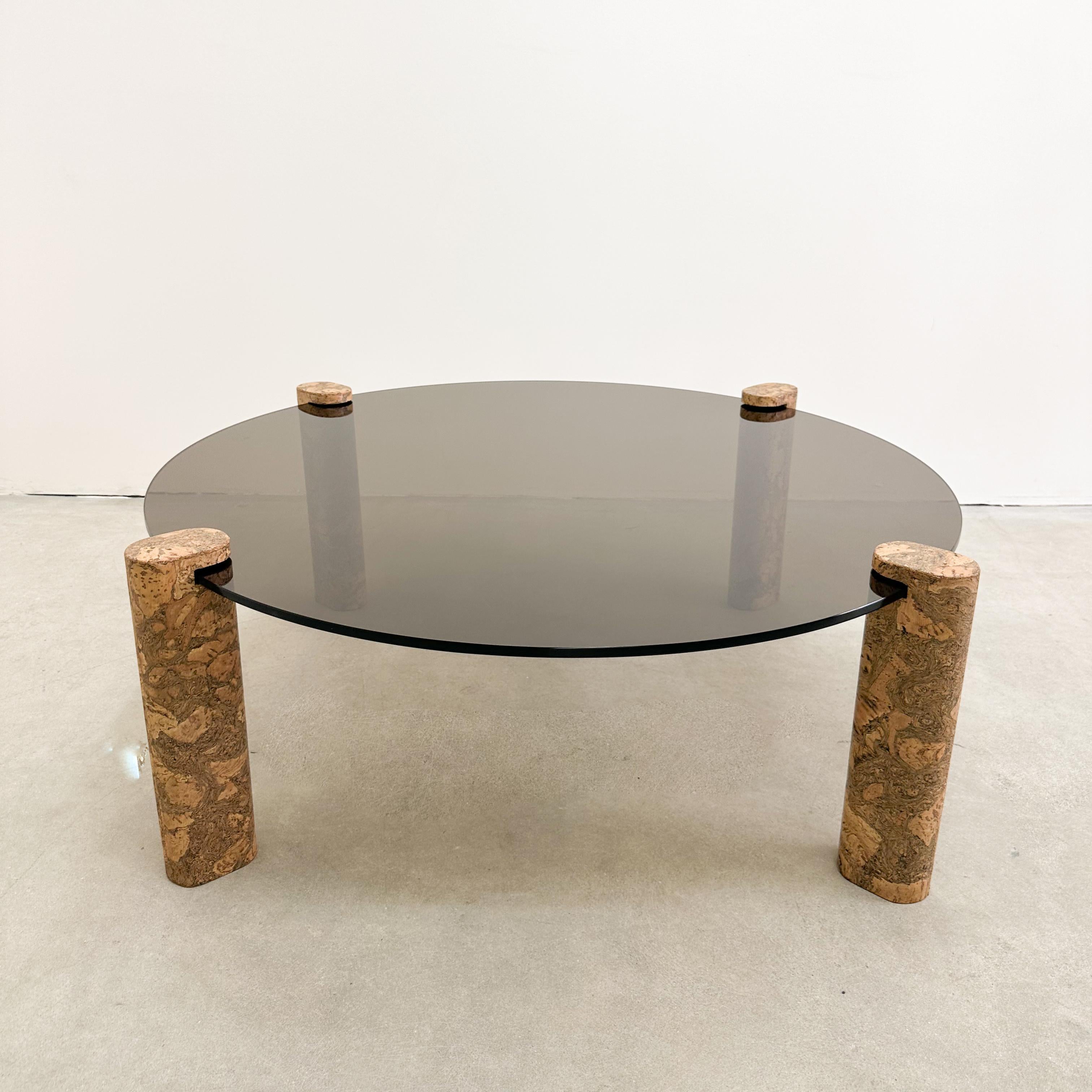 Vintage 70s Cork Round Coffee Table With Bronze Glass Burlwood MCM For ...