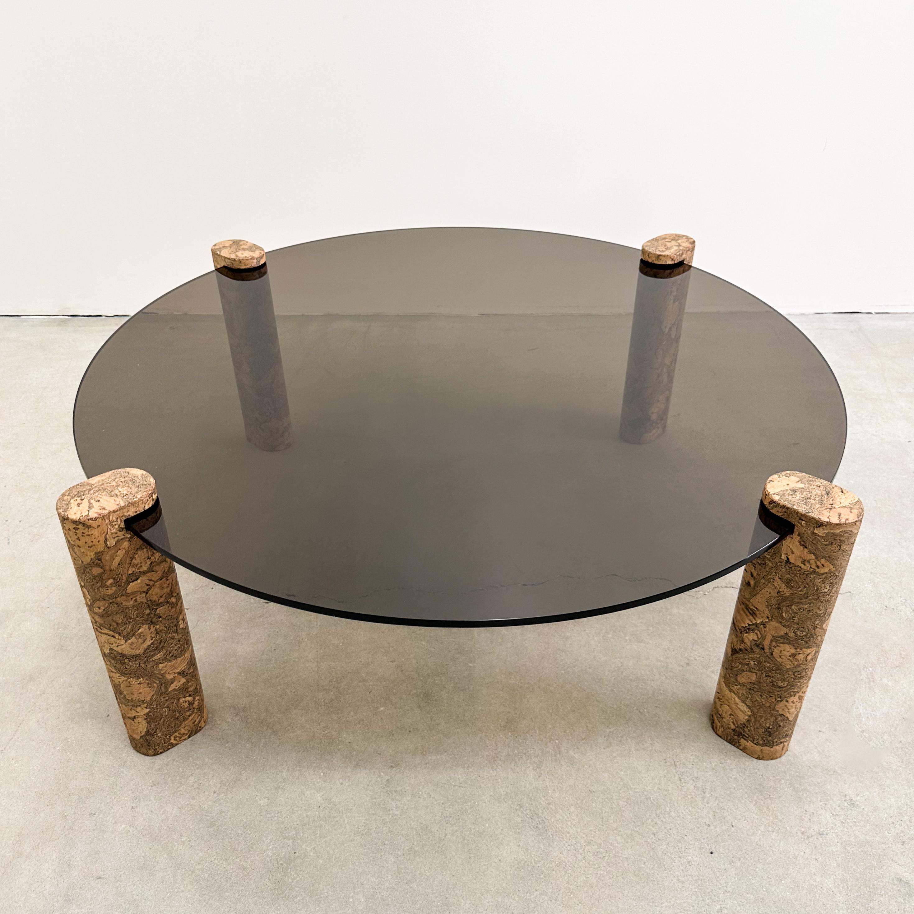 Vintage 70s Cork Round Coffee Table With Bronze Glass Burlwood MCM For ...