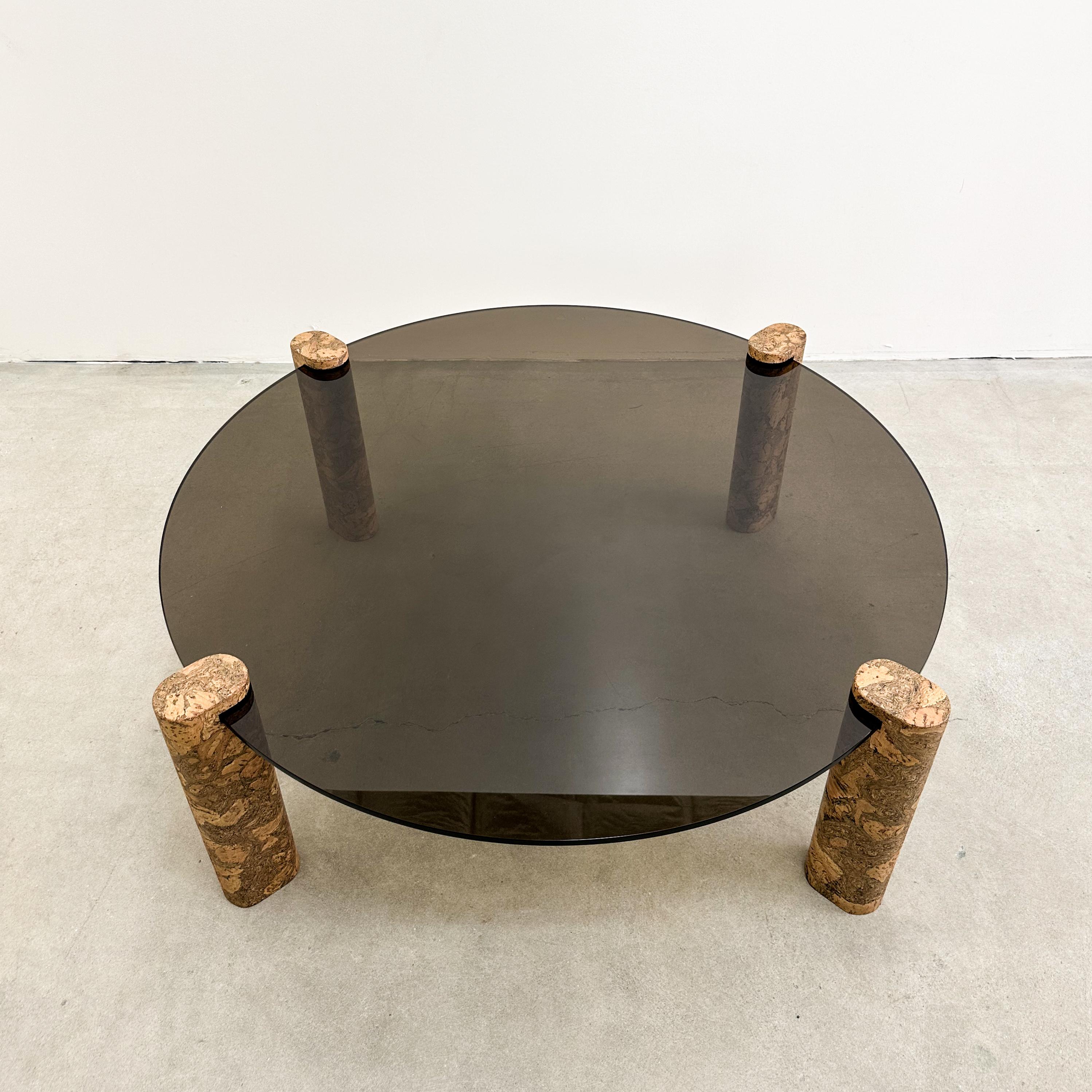 Vintage 70s Cork Round Coffee Table With Bronze Glass Burlwood MCM For ...