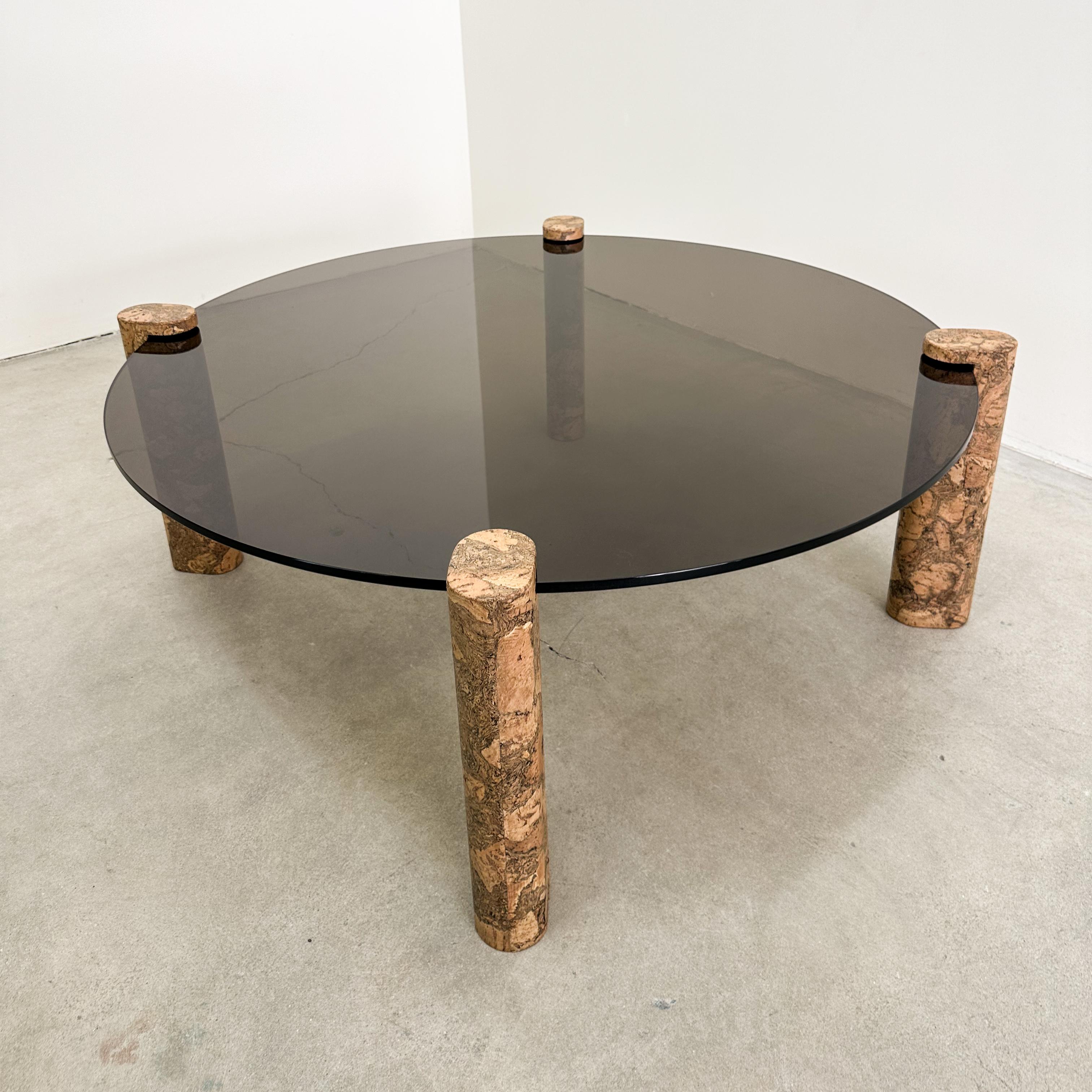 Vintage 70s Cork Round Coffee Table With Bronze Glass Burlwood MCM For ...