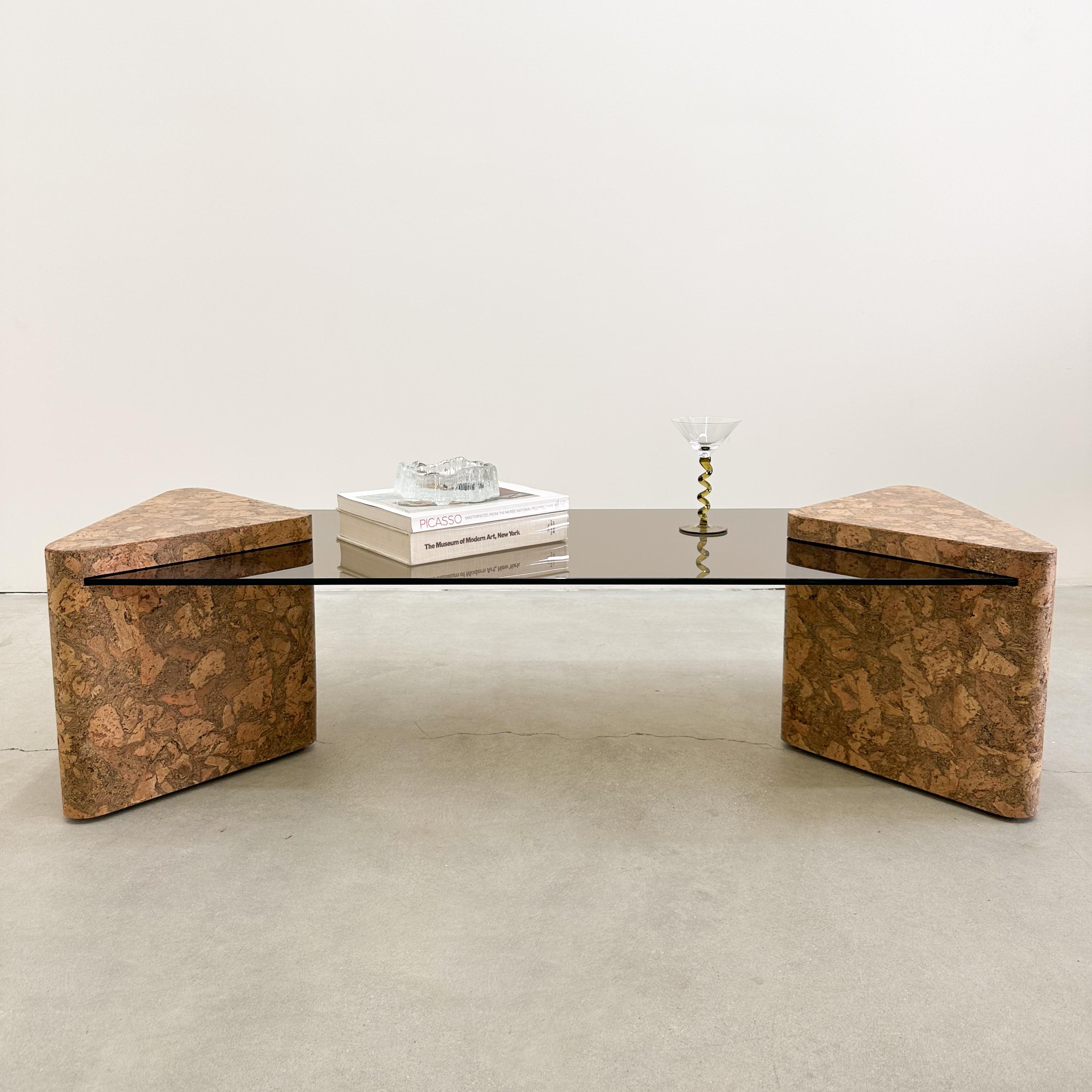Vintage 70s Cork Triangle With Bronze Glass Rectangle Coffee Table ...