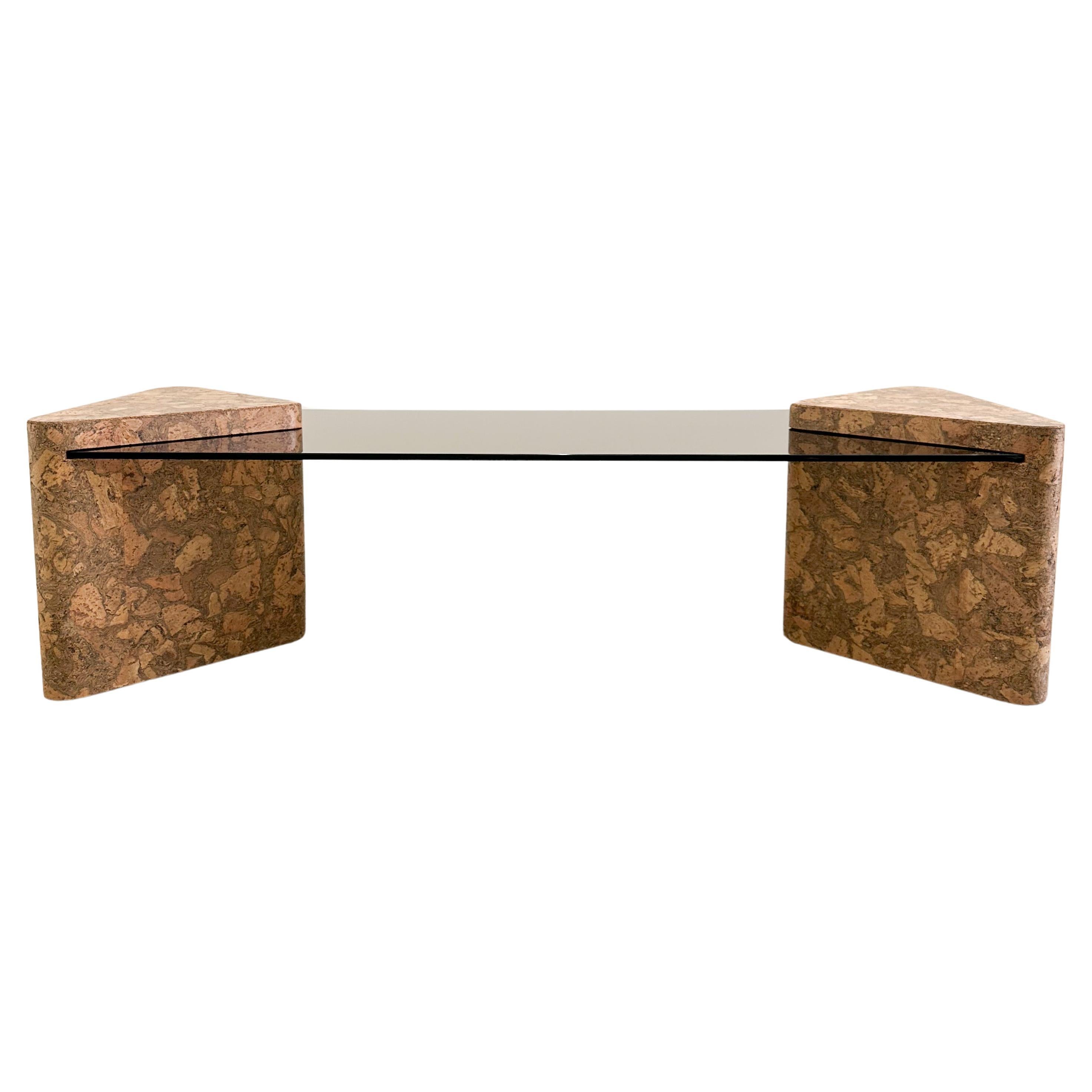 Vintage 70s Cork Triangle With Bronze Glass Rectangle Coffee Table ...