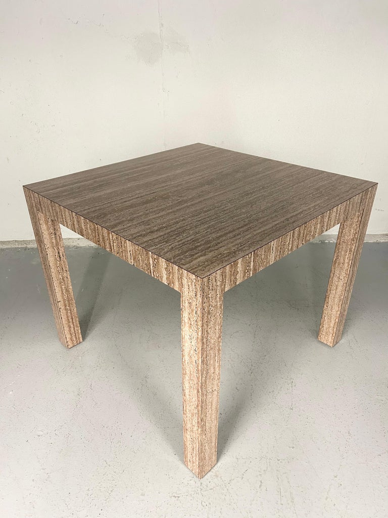 Vintage 1970s Faux Travertine Parsons Dining Table For Sale at 1stDibs