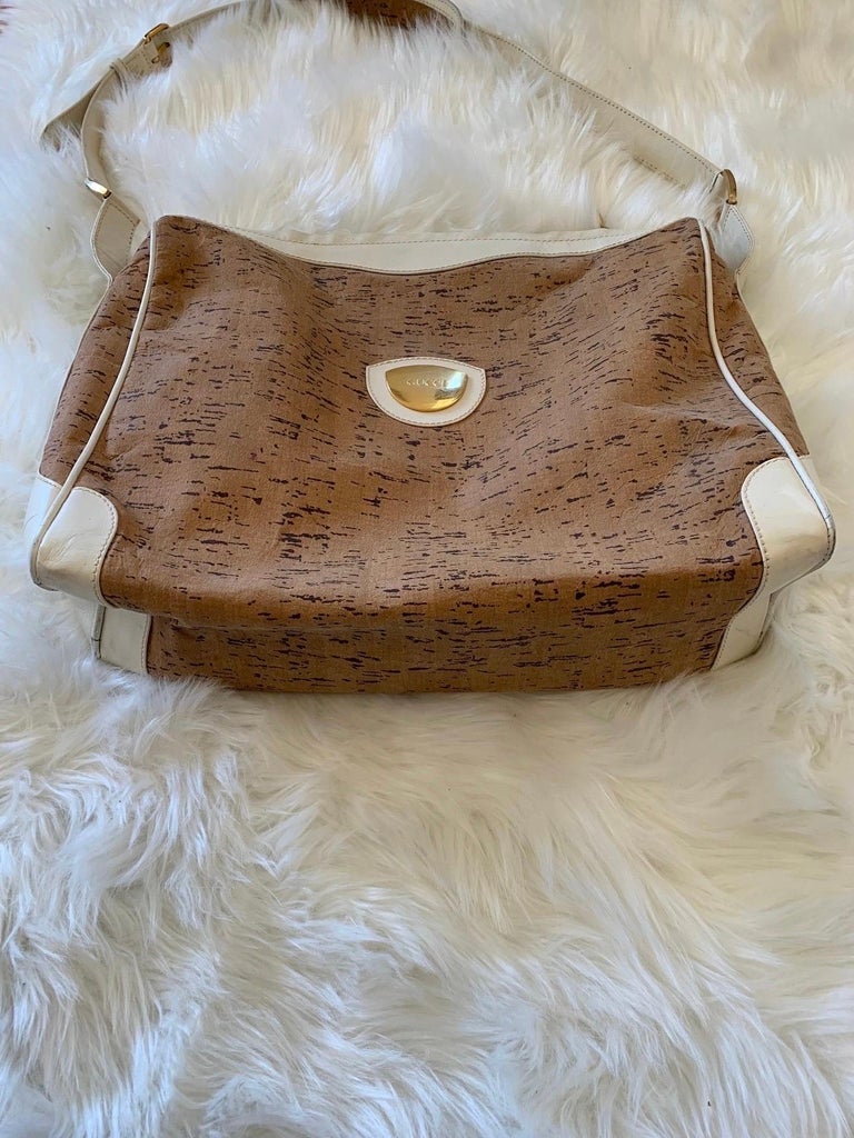 Vintage 70's GUCCI GG White Cream Beige Brown Wood Weekender Supreme ...