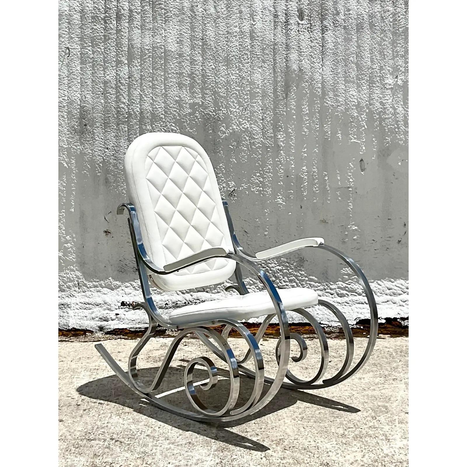 Vintage 70s Hollywood Regency Madison Jansen Chrome Rocking Chair at ...