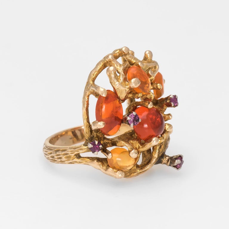 Vintage 1970s Mexican Fire Opal Ruby Ring Nugget Cocktail Estate Fine ...