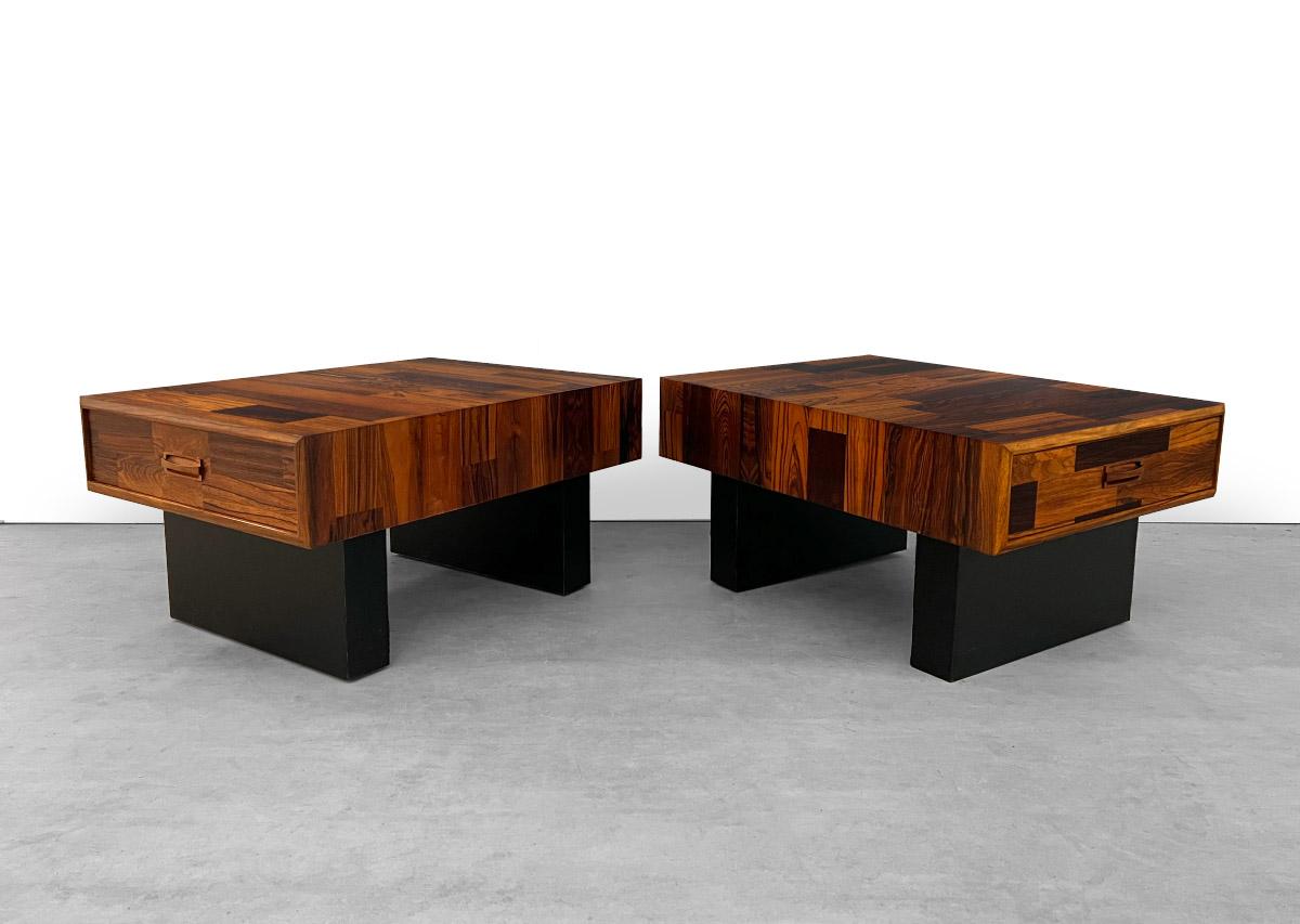 Vintage 1970s Rosewood End Tables with Drawers For Sale at 1stDibs