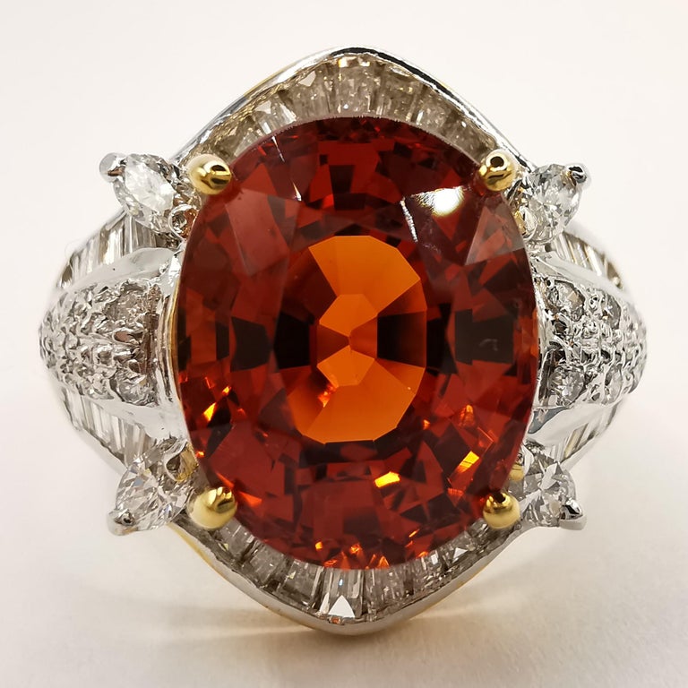 Vintage 7.1ct Orange Mandarin Spessartine Garnet Diamond Two-Tone 20k ...