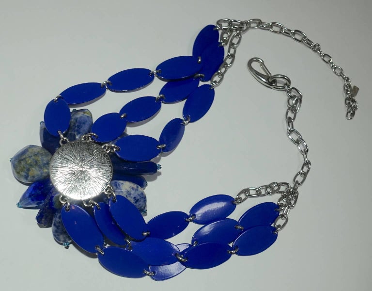 Vintage 80s-90s Signed YSL Robert Goosens Paris Lapis Floral Necklace ...
