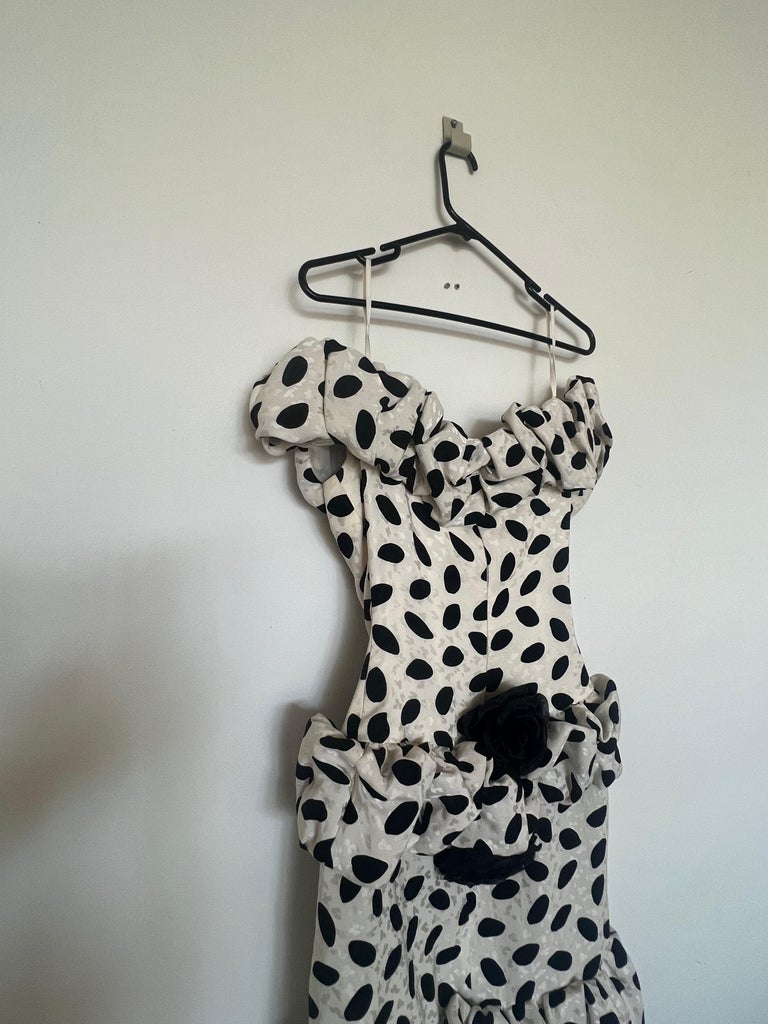 VINTAGE 80'S ARNOLD SCAASI DRESS COCKTAIL GOWN w/POLKA DOTS and BLACK ...