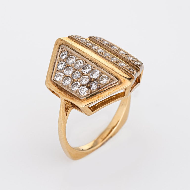 Vintage 80s Diamond Ring Hexagon 14k Yellow Gold Geometric Fine Jewelry ...