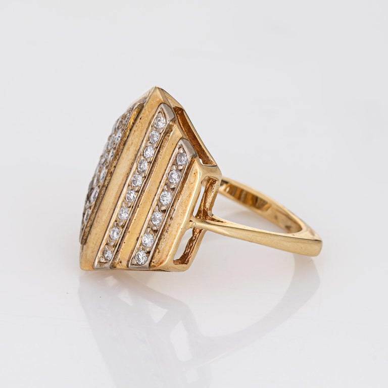 Vintage 80s Diamond Ring Hexagon 14k Yellow Gold Geometric Fine Jewelry ...