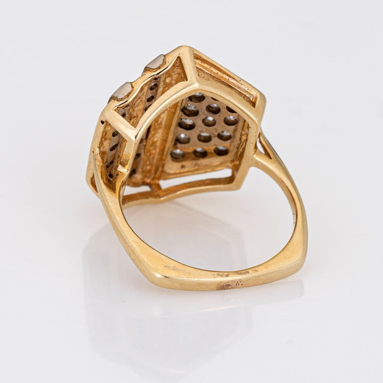 Vintage 80s Diamond Ring Hexagon 14k Yellow Gold Geometric Fine Jewelry ...