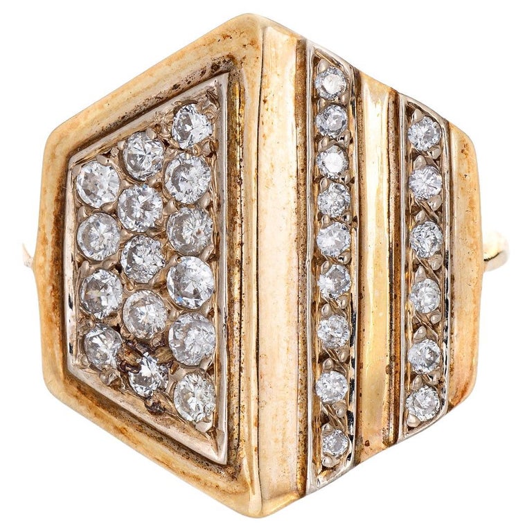 Vintage 80s Diamond Ring Hexagon 14k Yellow Gold Geometric Fine Jewelry ...
