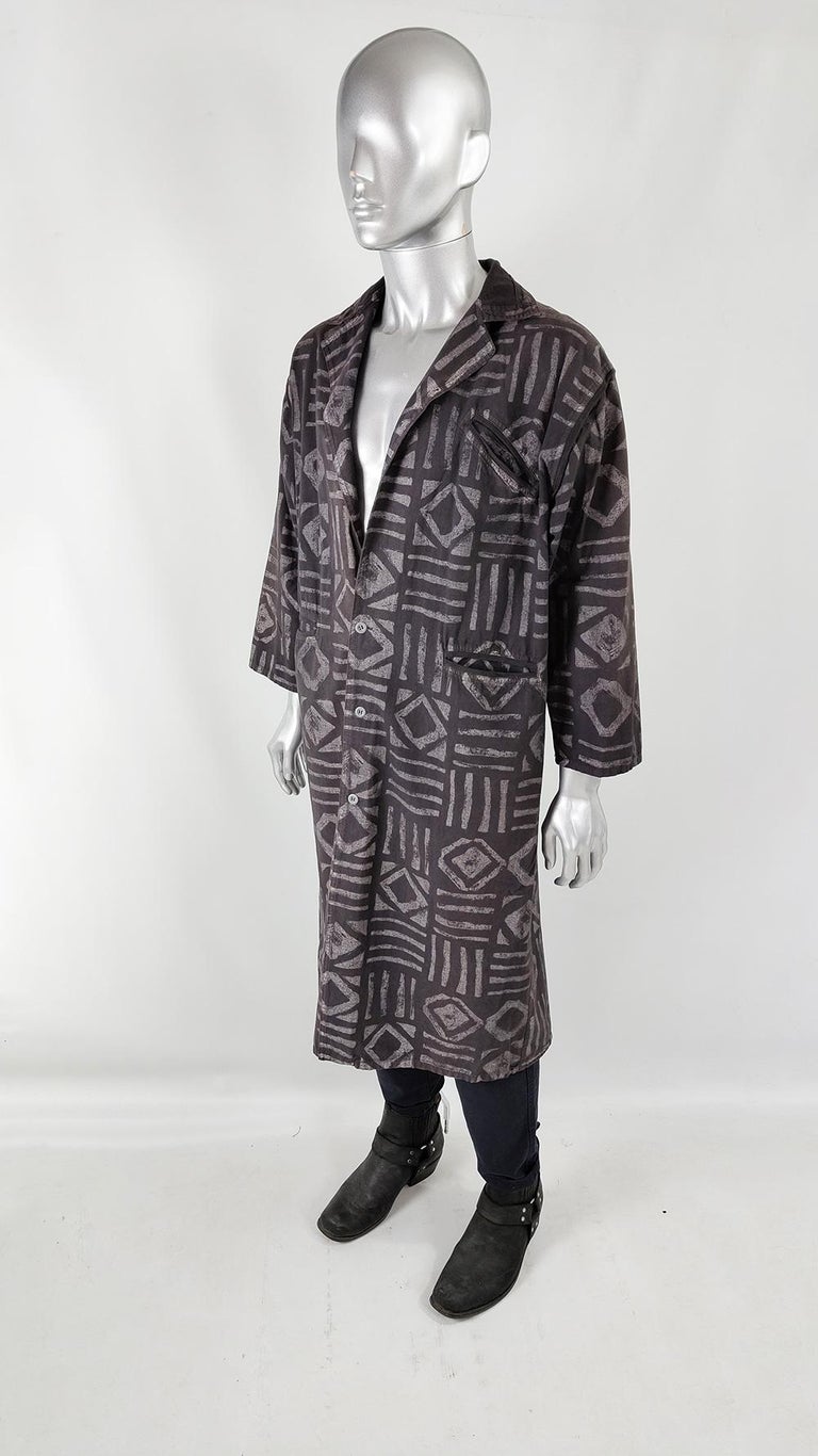 Vintage 80s Mens Full Length Tribal Print Maxi Kimono Duster Jacket ...