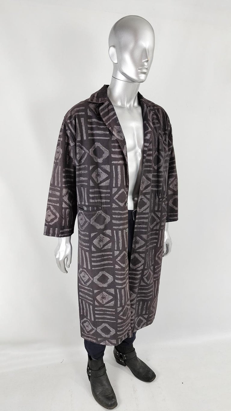 Vintage 80s Mens Full Length Tribal Print Maxi Kimono Duster Jacket ...