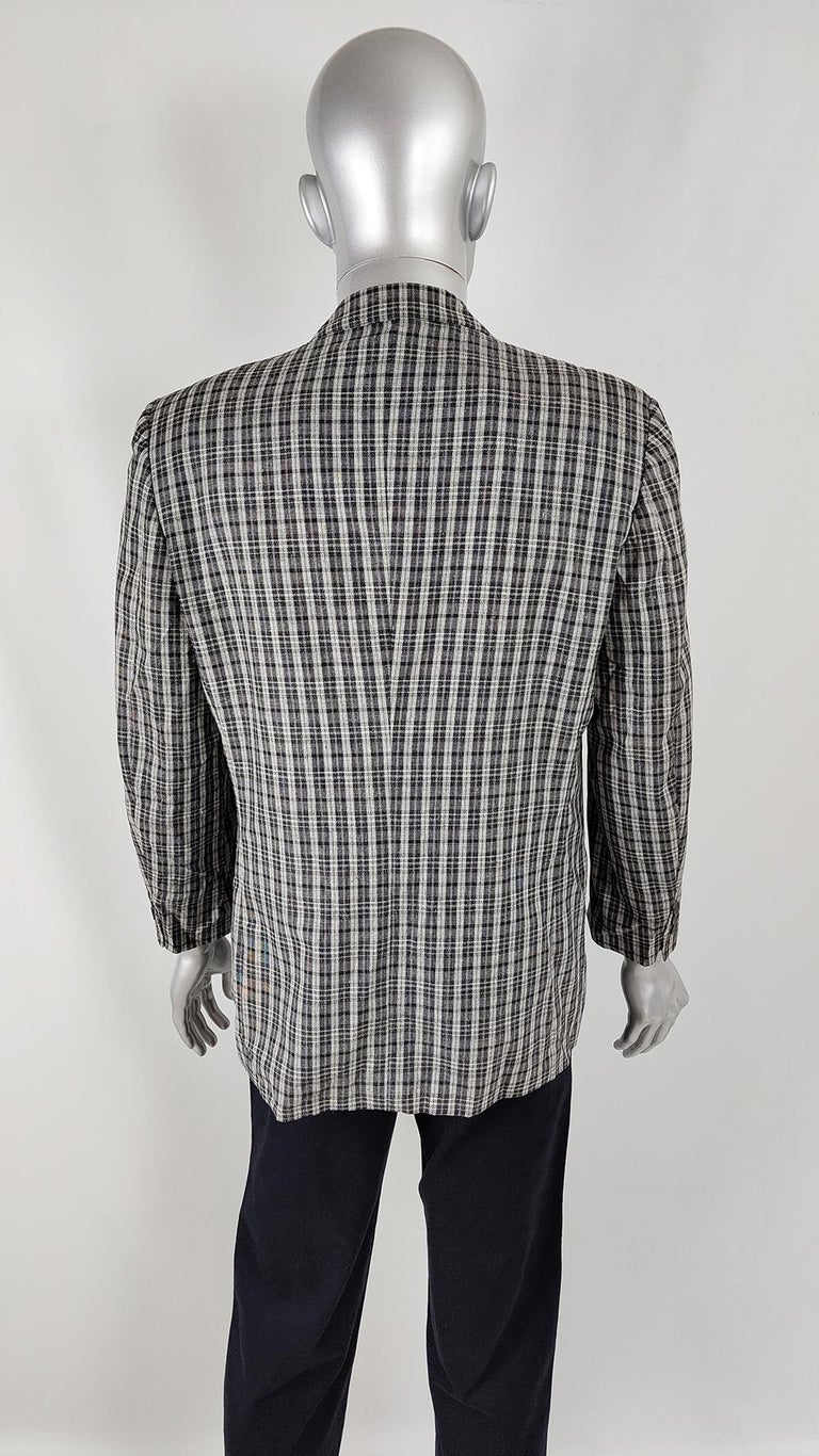 Vintage 80s Mens Linen Wool and Silk Plaid Preppy Check Checked Blazer ...