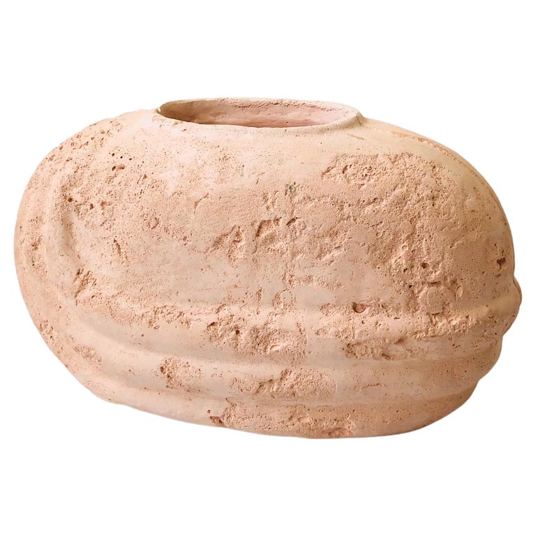 Vintage 80s Modern Embossed Textured Pink Vase For Sale at 1stDibs